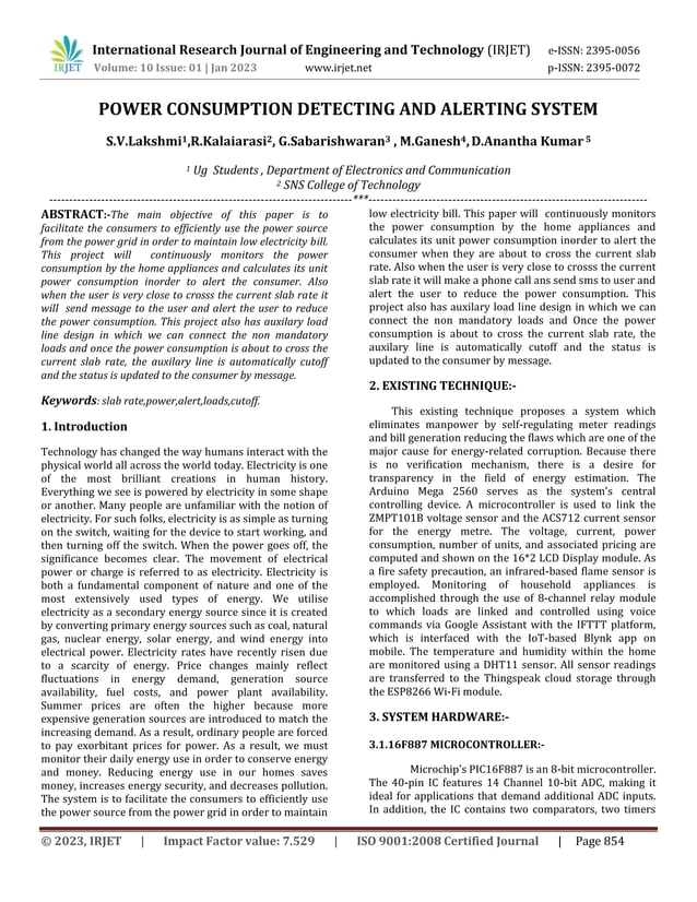 POWER CONSUMPTION DETECTING AND ALERTING SYSTEM | PDF
