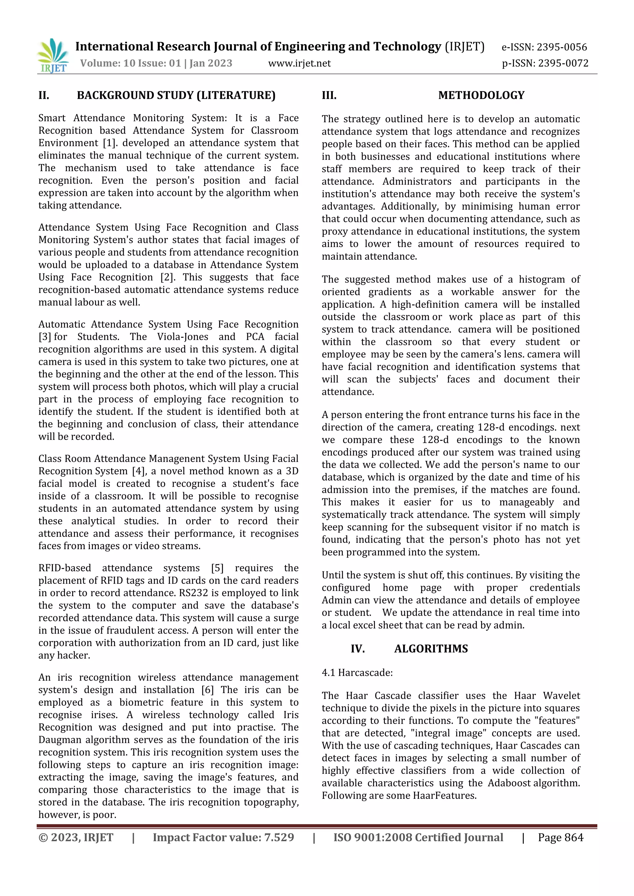 Implementation of Automatic Attendance Management System Using Harcascade and Lbph Algorithms | PDF