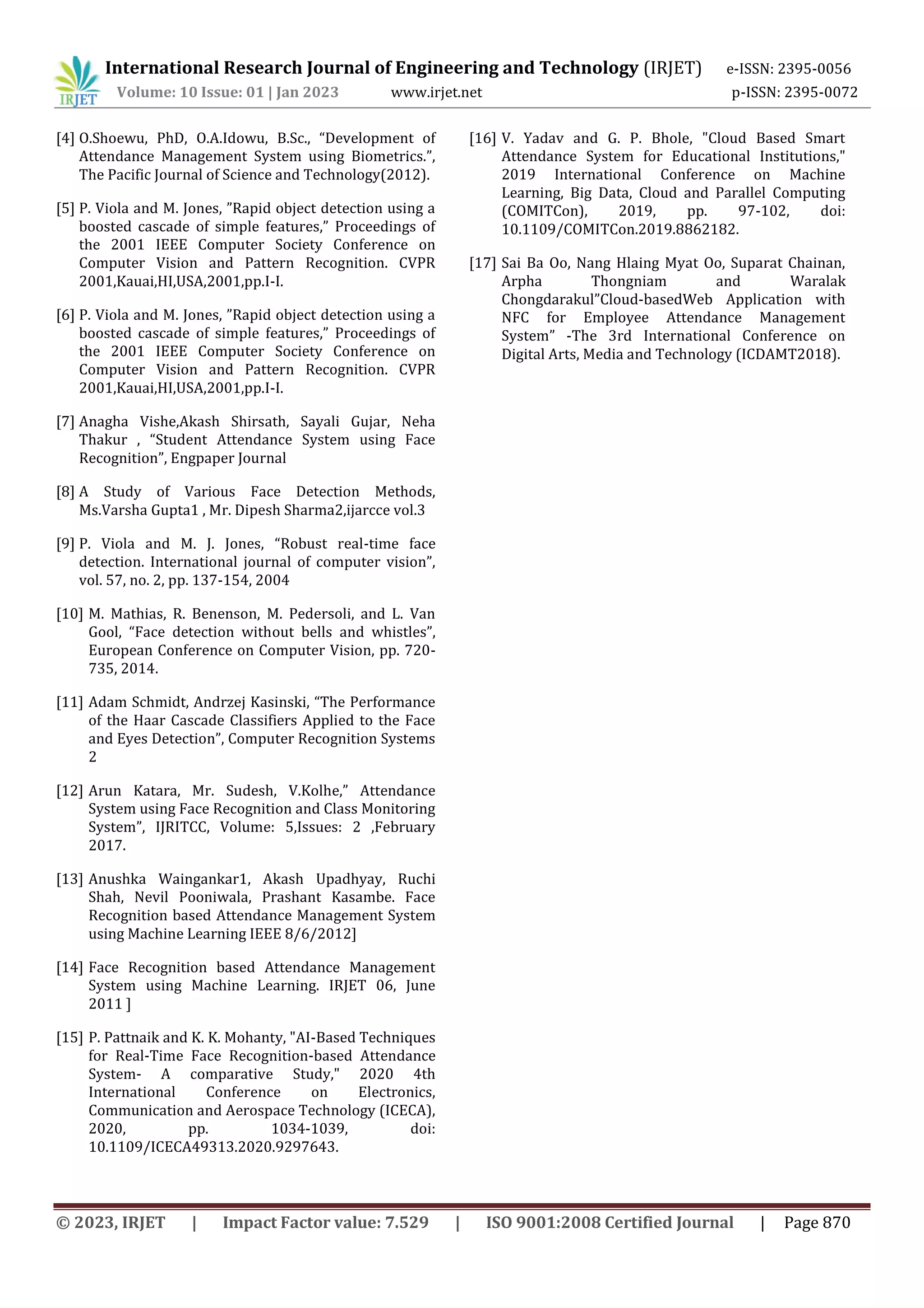 Implementation of Automatic Attendance Management System Using Harcascade and Lbph Algorithms | PDF