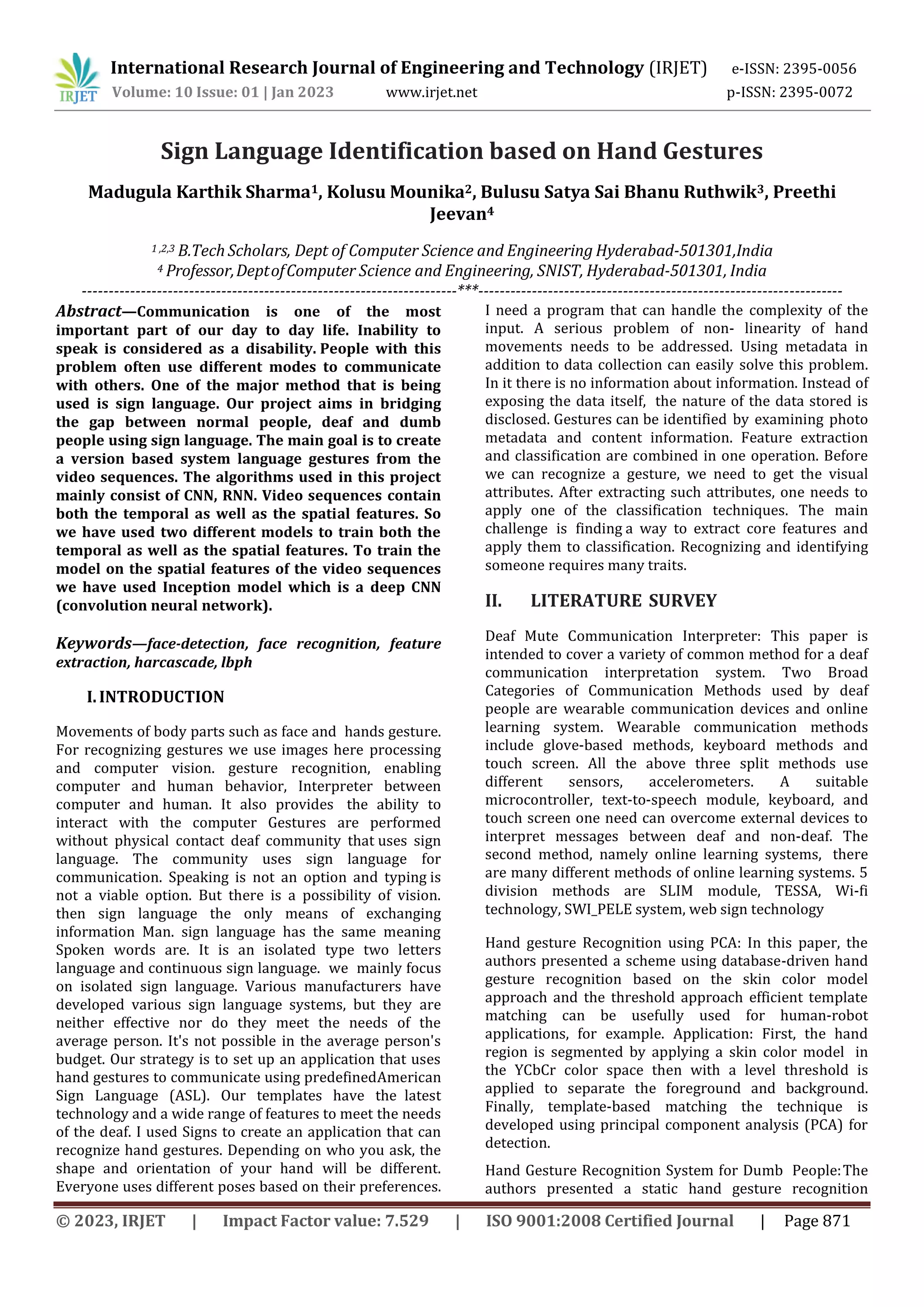 Sign Language Identification based on Hand Gestures | PDF