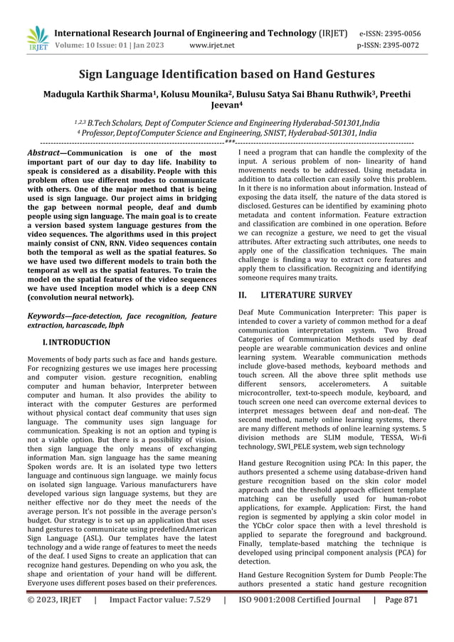 Sign Language Identification based on Hand Gestures | PDF