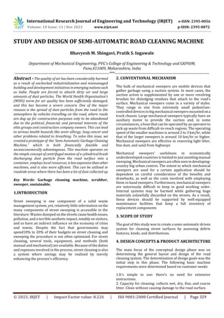 STUDY AND DESIGN OF SEMI-AUTOMATIC ROAD CLEANING MACHINE | PDF
