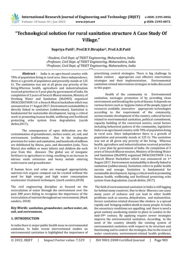 “Technological solution for rural sanitation structure A Case Study Of Village.” | PDF ...