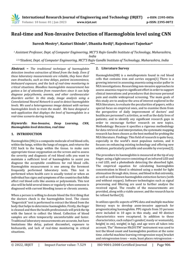 Real-time and Non-Invasive Detection of Haemoglobin level using CNN ...