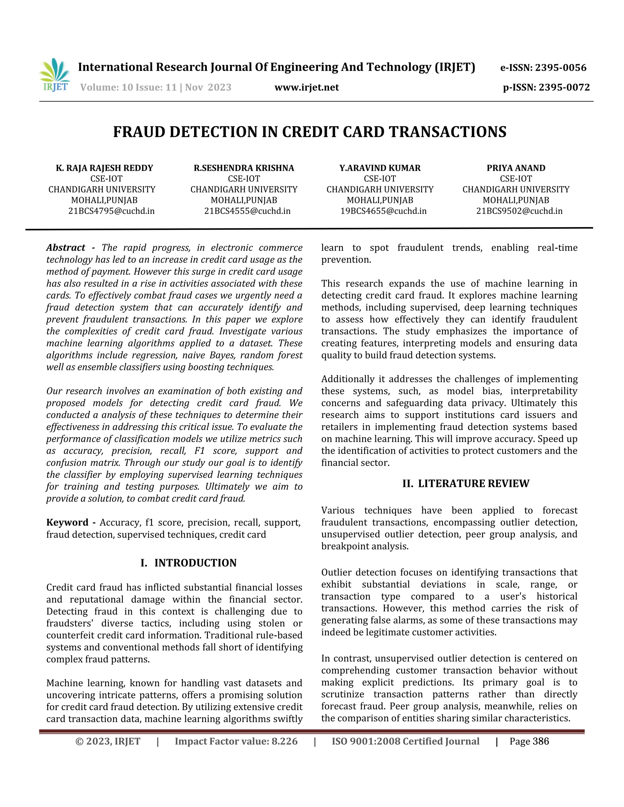 FRAUD DETECTION IN CREDIT CARD TRANSACTIONS | PDF