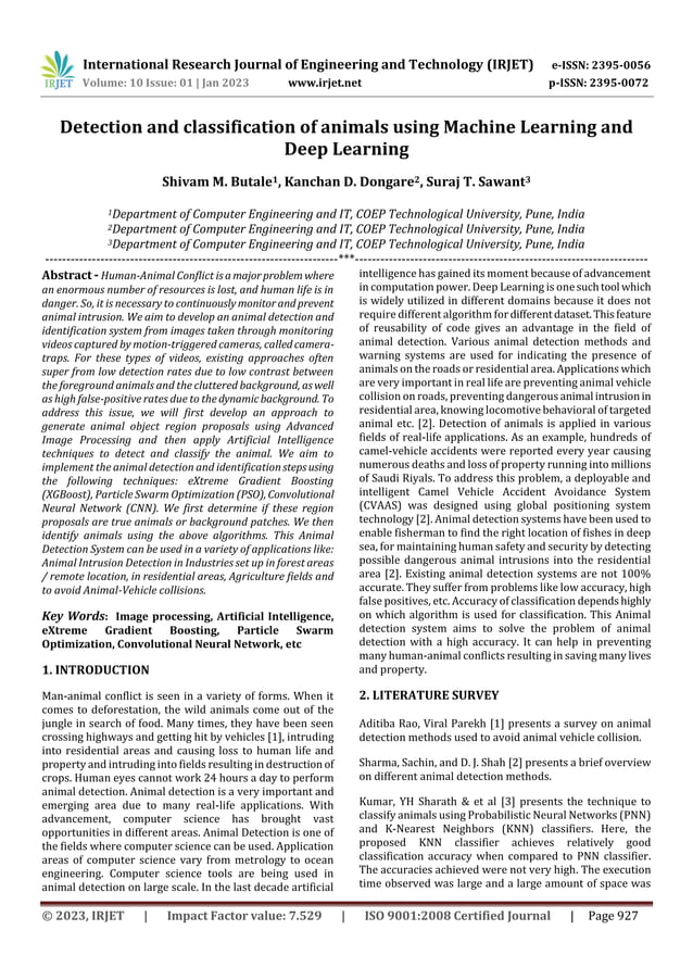 Detection and classification of animals using Machine Learning and Deep ...