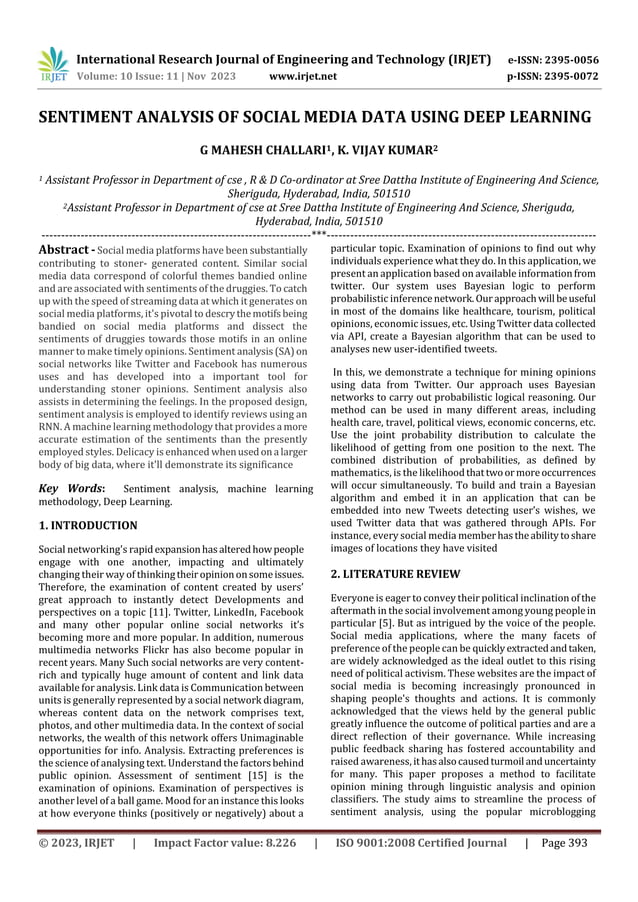 SENTIMENT ANALYSIS OF SOCIAL MEDIA DATA USING DEEP LEARNING | PDF