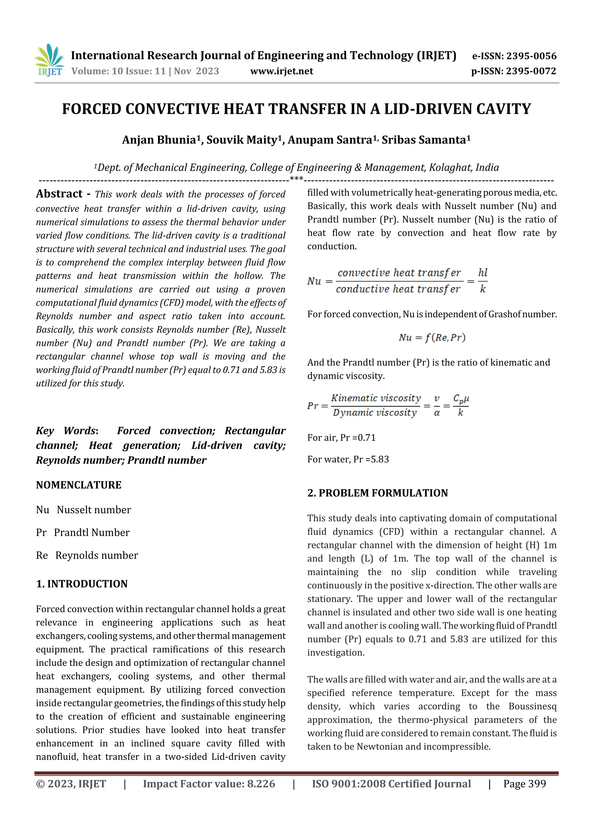Forced Convective Heat Transfer In A Lid Driven Cavity Pdf