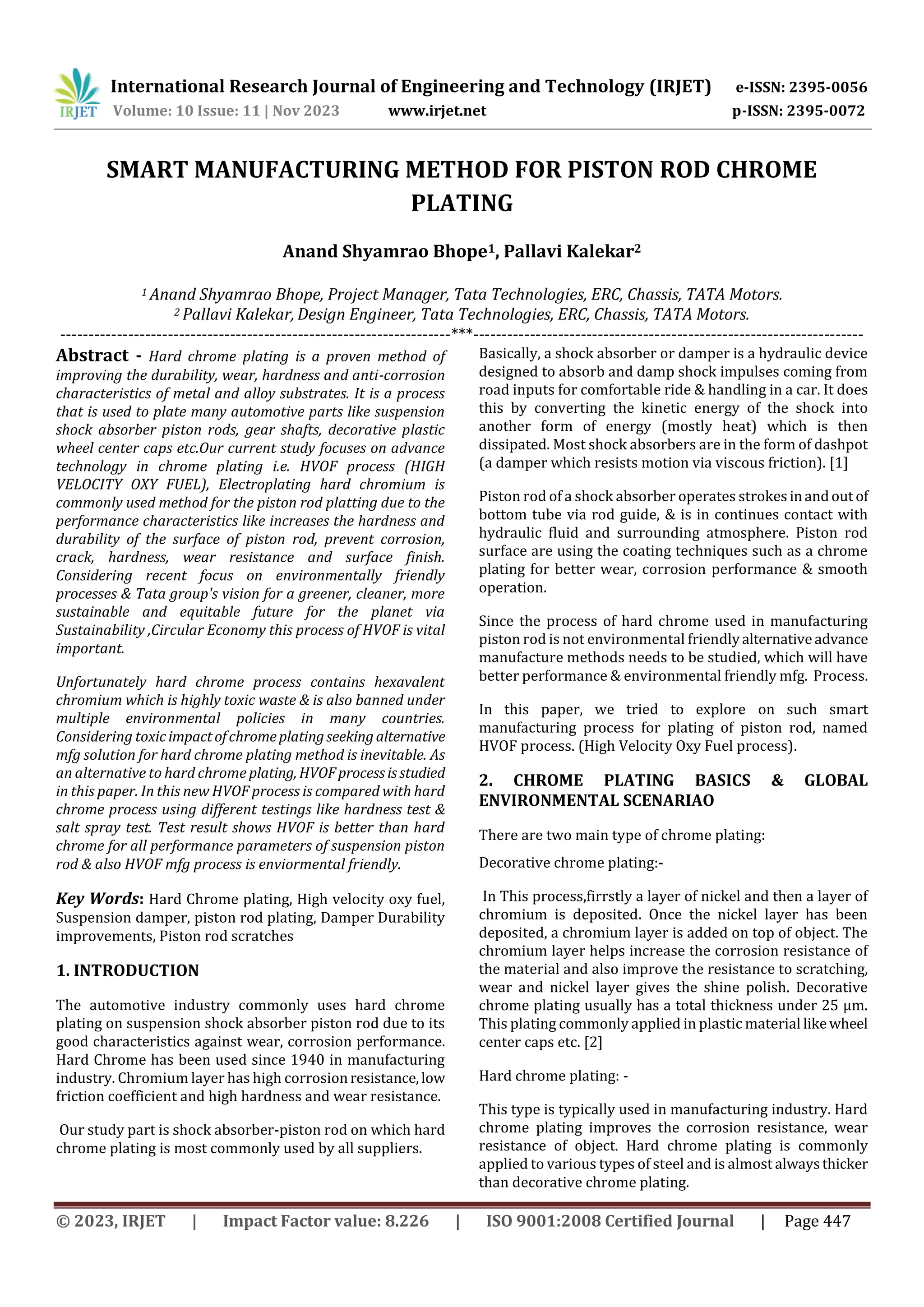 SMART MANUFACTURING METHOD FOR PISTON ROD CHROME PLATING | PDF