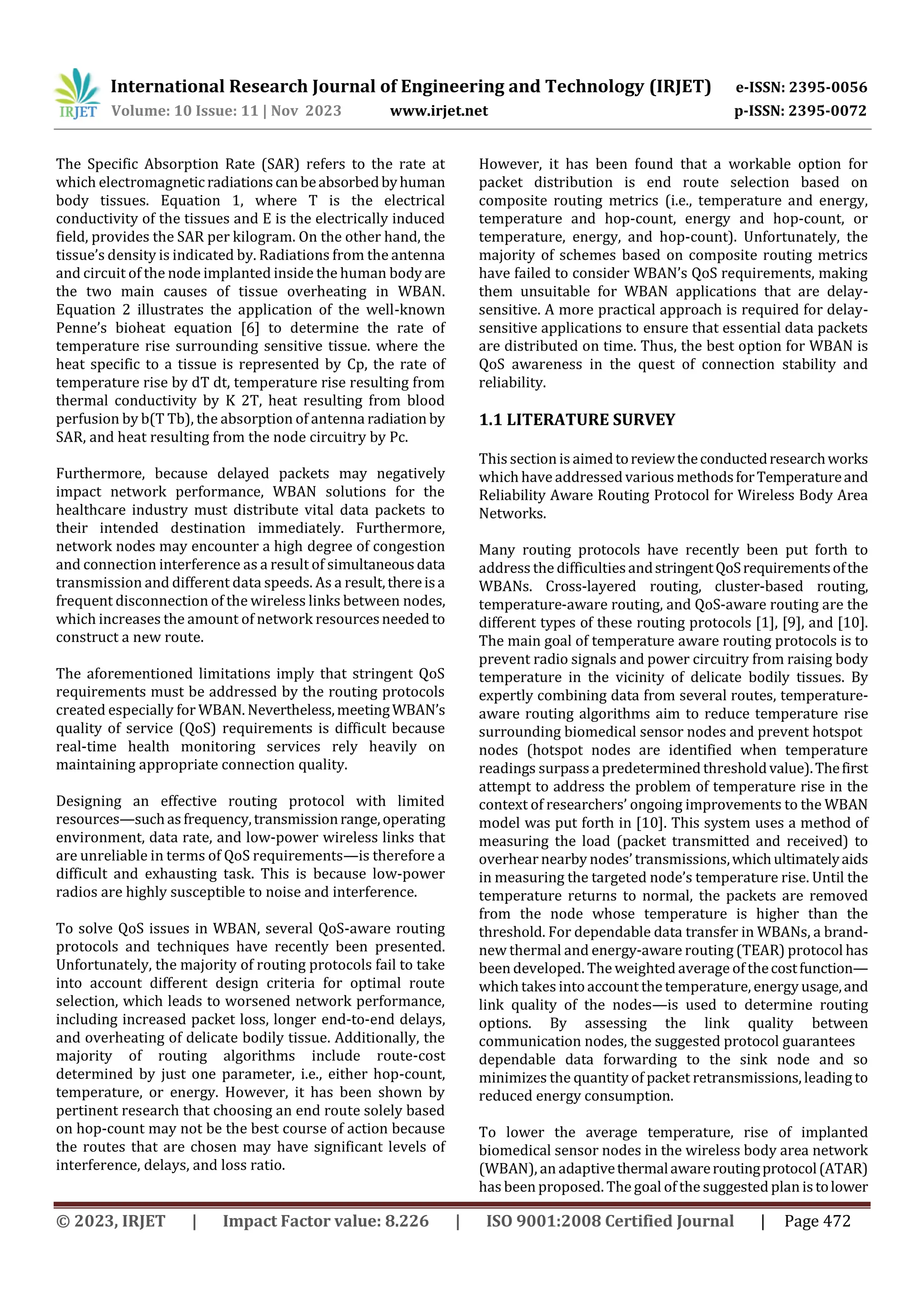 An Examination Of Wireless Body Area Networks Temperature And