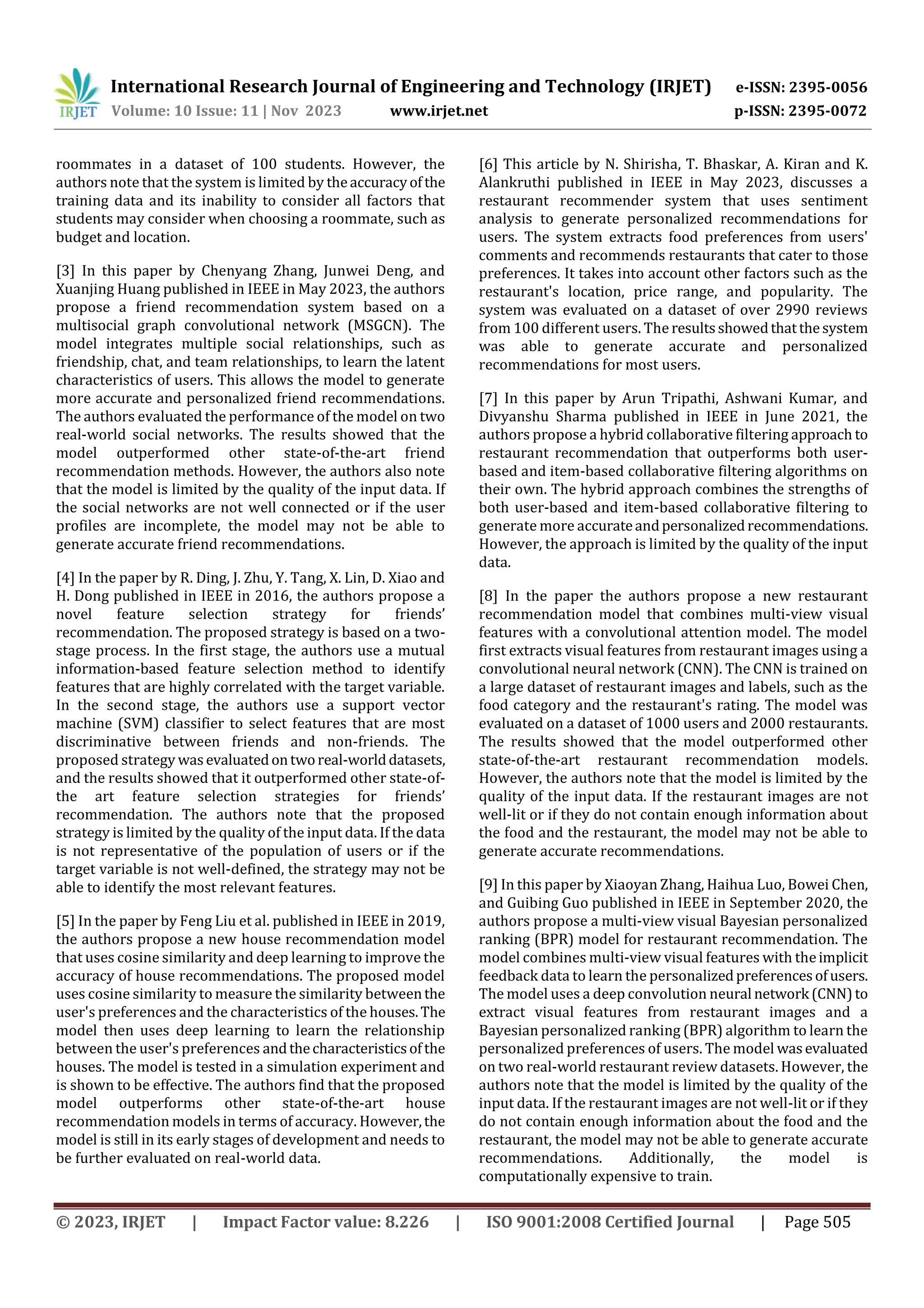 A Survey of Personalized Recommendation Systems for Enhancing Student’s Campus Experience | PDF