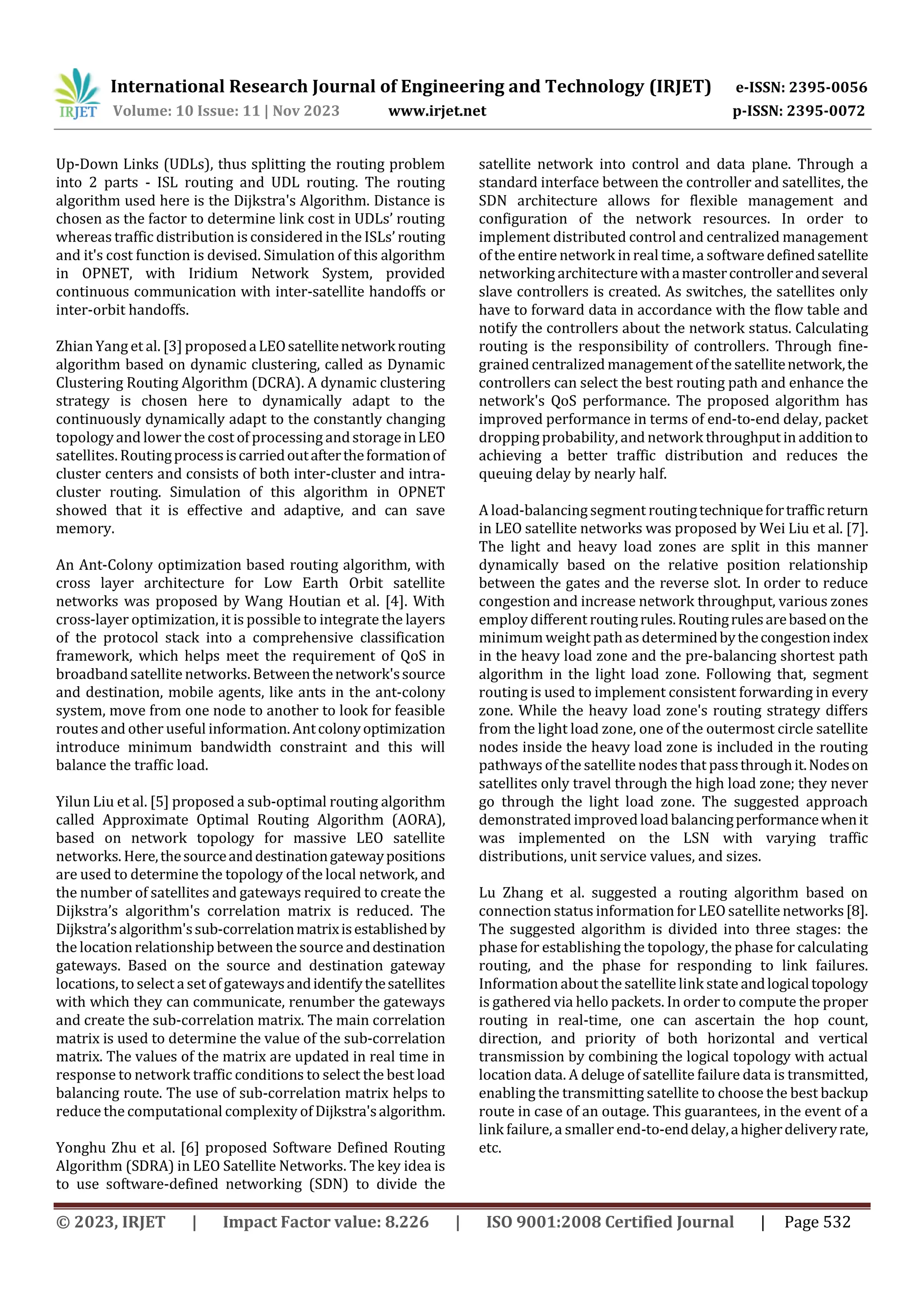 A Review On Routing Algorithms For Lower Earth Orbit Satellite Networks Pdf