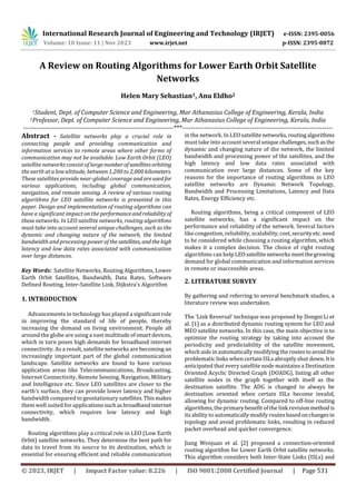 A Review on Routing Algorithms for Lower Earth Orbit Satellite Networks ...