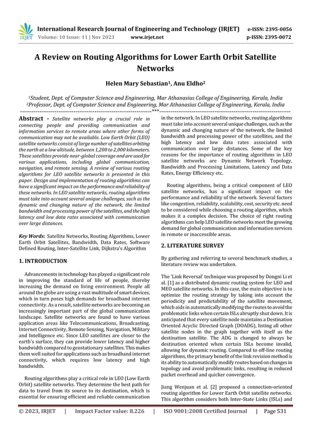 A Review on Routing Algorithms for Lower Earth Orbit Satellite Networks | PDF