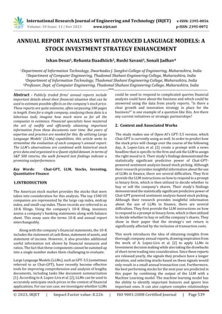 ANNUAL REPORT ANALYSIS WITH ADVANCED LANGUAGE MODELS: A STOCK INVESTMENT STRATEGY ENHANCEMENT | PDF