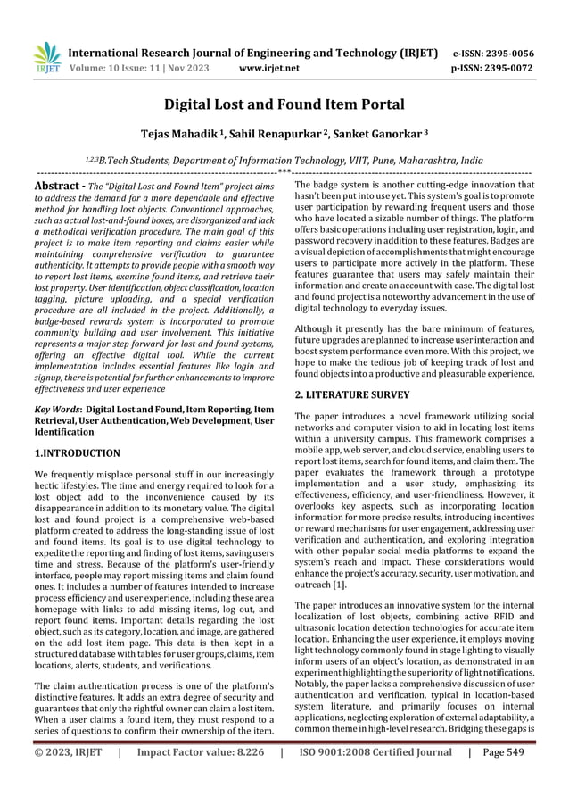 Digital Lost and Found Item Portal | PDF