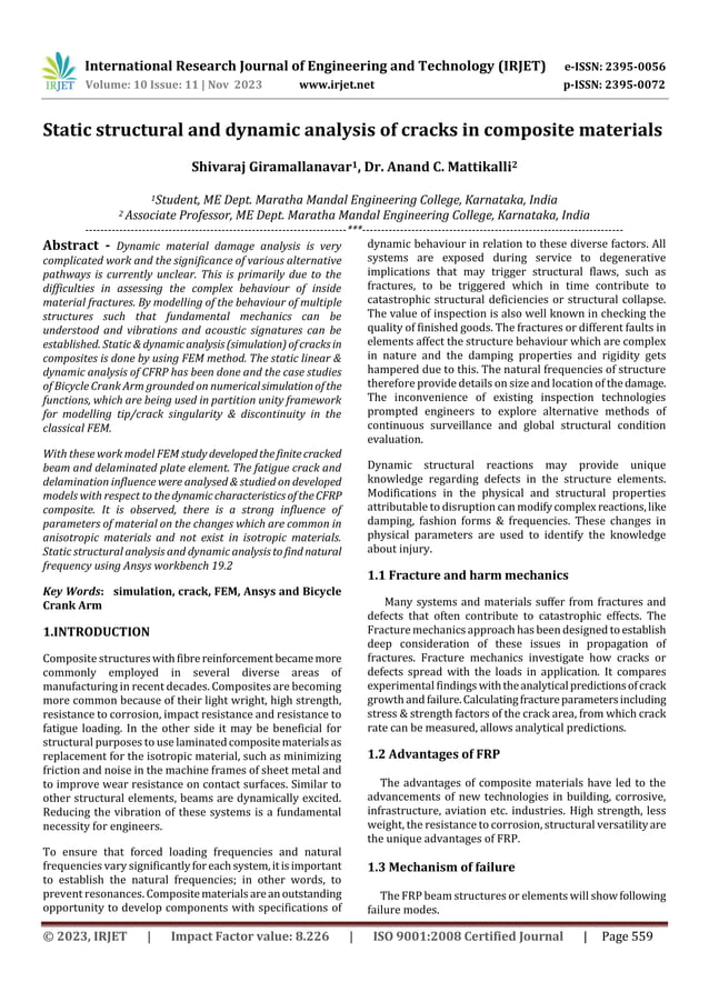 Static structural and dynamic analysis of cracks in composite materials | PDF