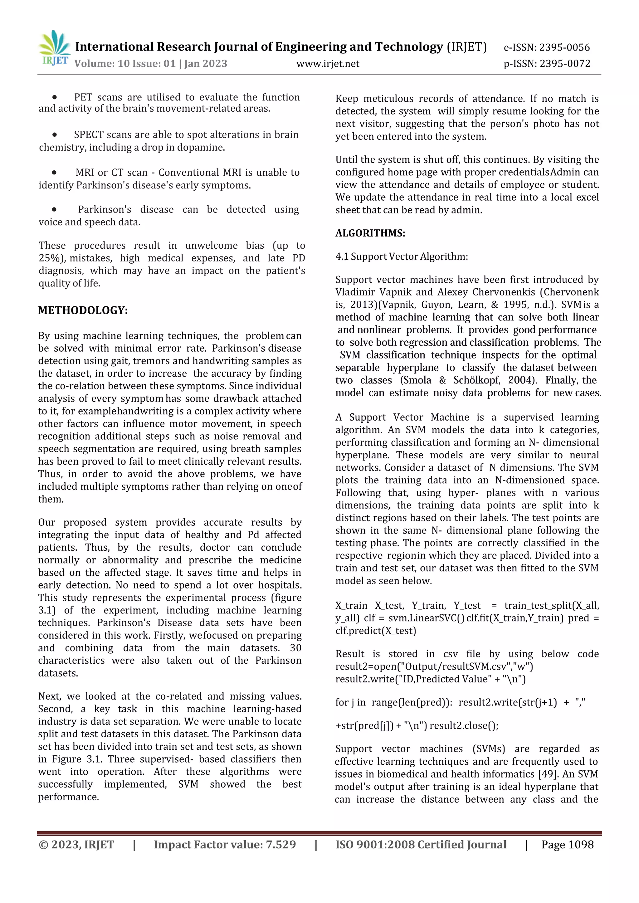 Parkinson’s Disease Detection By MachineLearning Using SVM | PDF
