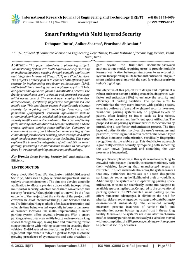 Smart Parking with Multi layered Security | PDF