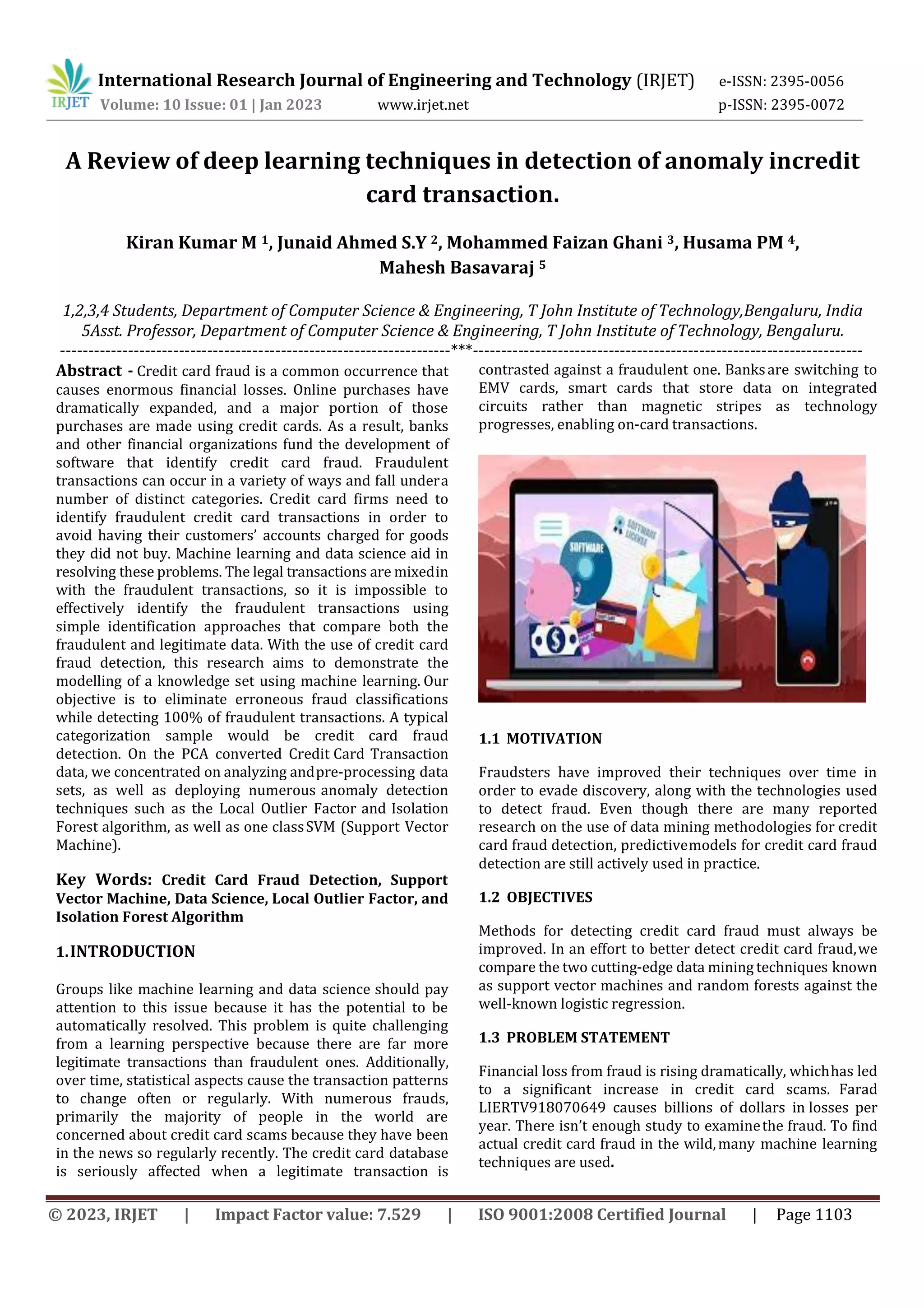 A Review of deep learning techniques in detection of anomaly incredit card transaction | PDF