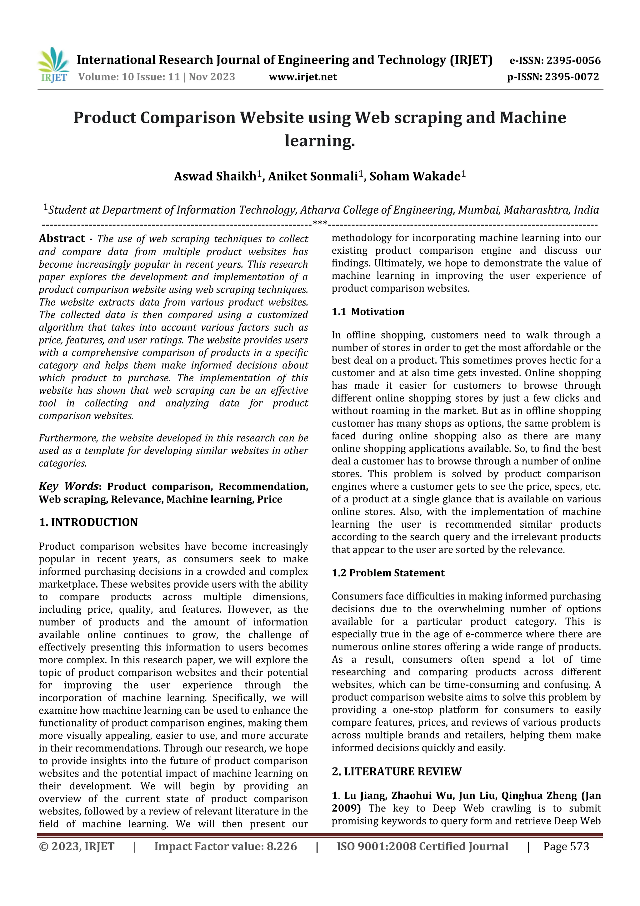 Product Comparison Website using Web scraping and Machine learning. | PDF