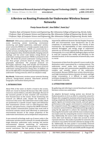 A Review on Routing Protocols for Underwater Wireless Sensor Networks | PDF