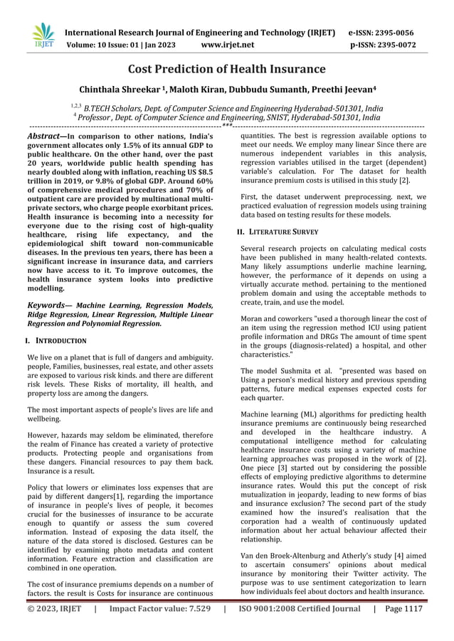 Cost Prediction of Health Insurance | PDF