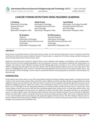 CANCER TUMOR DETECTION USING MACHINE LEARNING | PDF