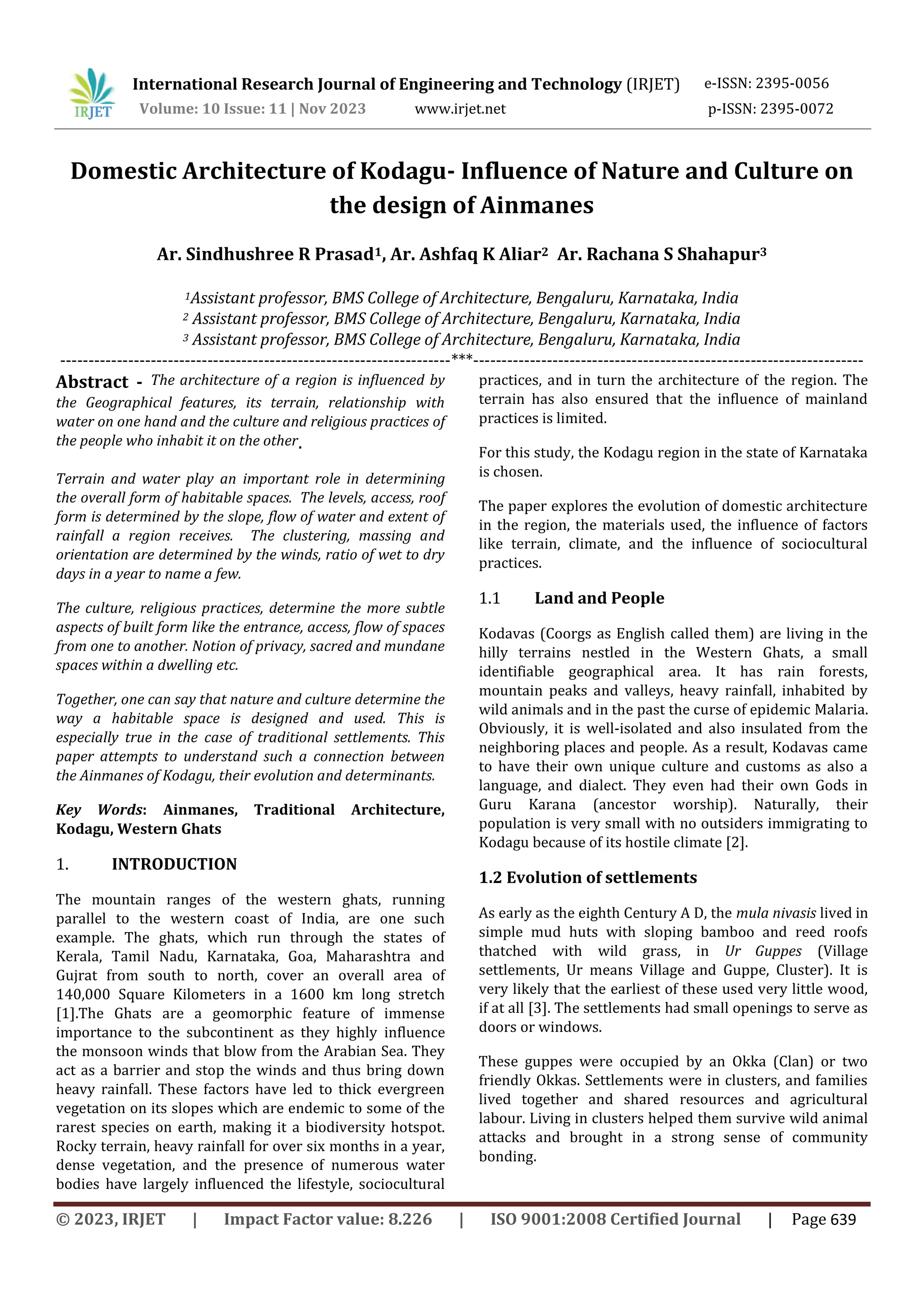 Domestic Architecture of Kodagu- Influence of Nature and Culture on the ...
