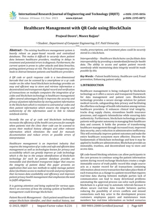 Healthcare Management with QR Code using BlockChain | PDF