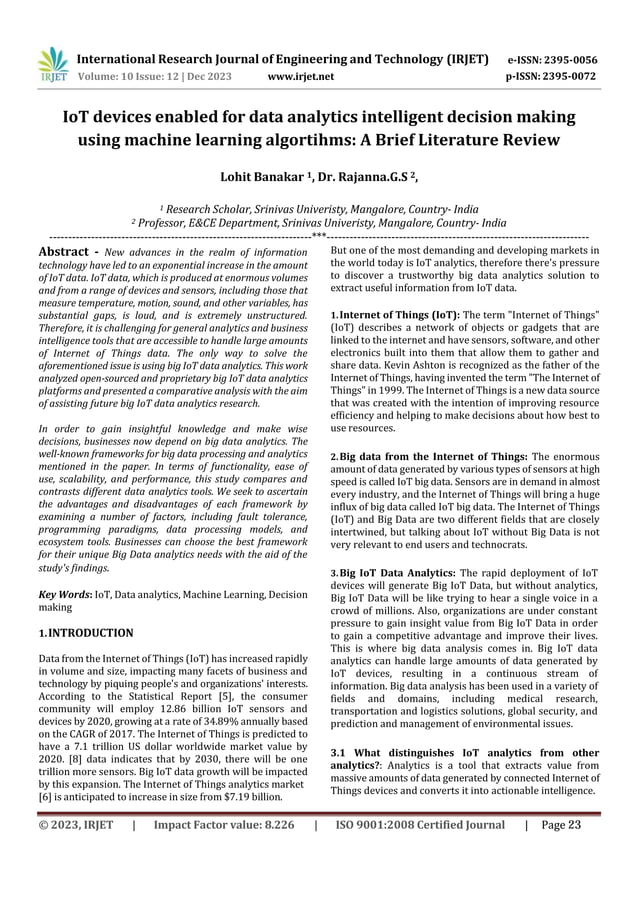 IoT devices enabled for data analytics intelligent decision making using machine learning ...