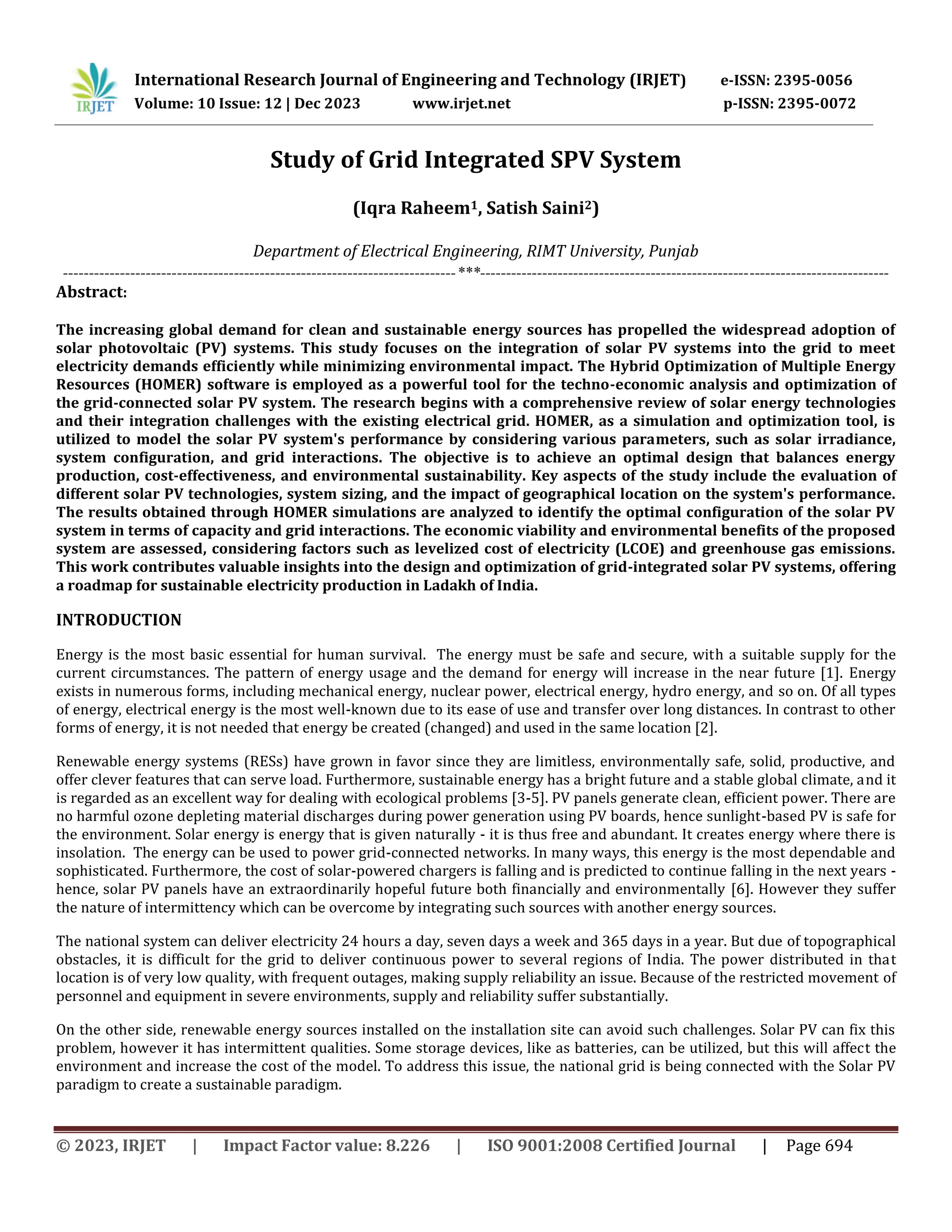 Study of Grid Integrated SPV System | PDF