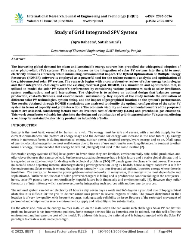 Study of Grid Integrated SPV System | PDF