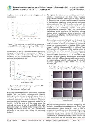 Analysis of Surface Roughness, Micro hardness Transition and Specific Energy use Relationship ...