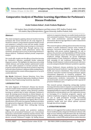 Comparative Analysis of Machine Learning Algorithms for Parkinson's Disease Prediction | PDF