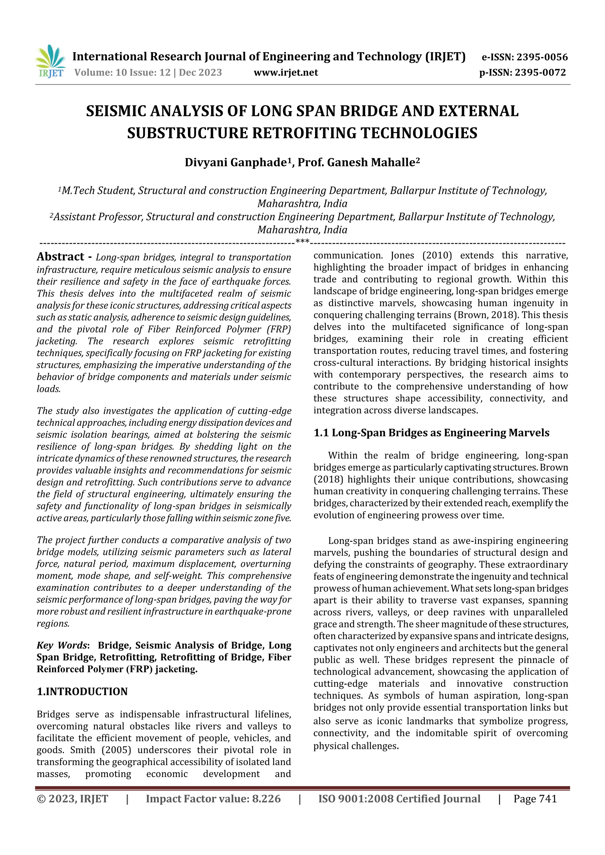 SEISMIC ANALYSIS OF LONG SPAN BRIDGE AND EXTERNAL SUBSTRUCTURE RETROFITING TECHNOLOGIES | PDF