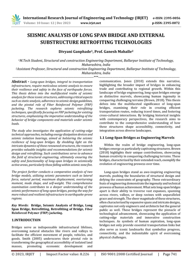 SEISMIC ANALYSIS OF LONG SPAN BRIDGE AND EXTERNAL SUBSTRUCTURE RETROFITING TECHNOLOGIES | PDF