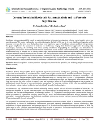 Current Trends in Bloodstain Pattern Analysis and its Forensic ...