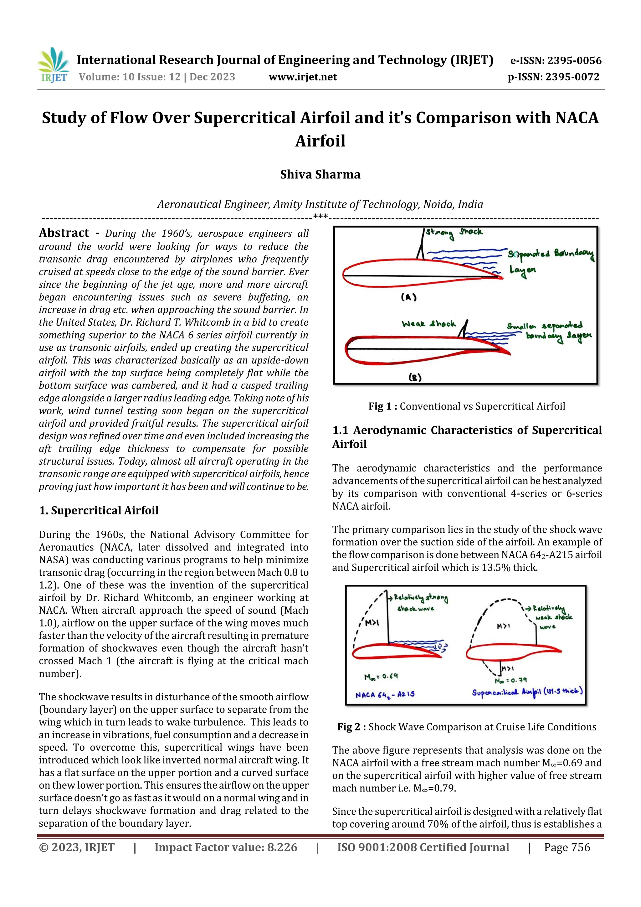 Study of Flow Over Supercritical Airfoil and it’s Comparison with NACA Airfoil | PDF