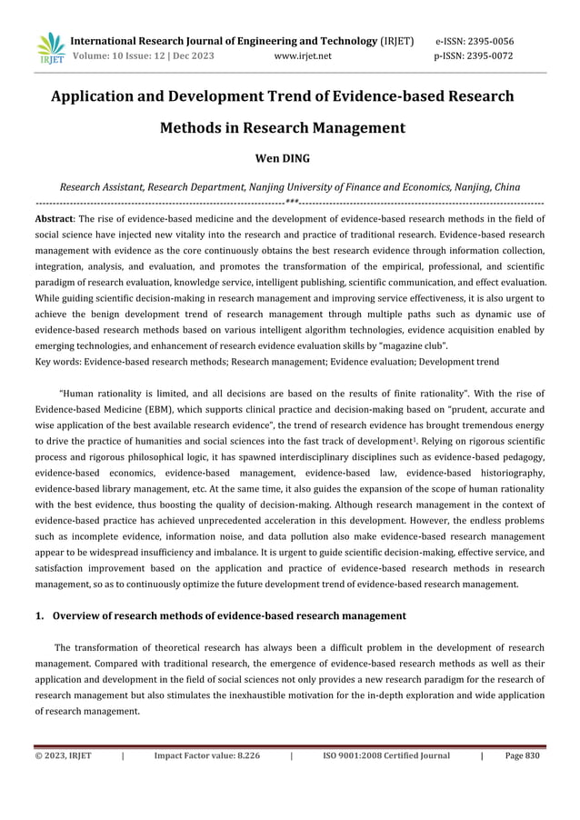Application and Development Trend of Evidence-based Research Methods in ...