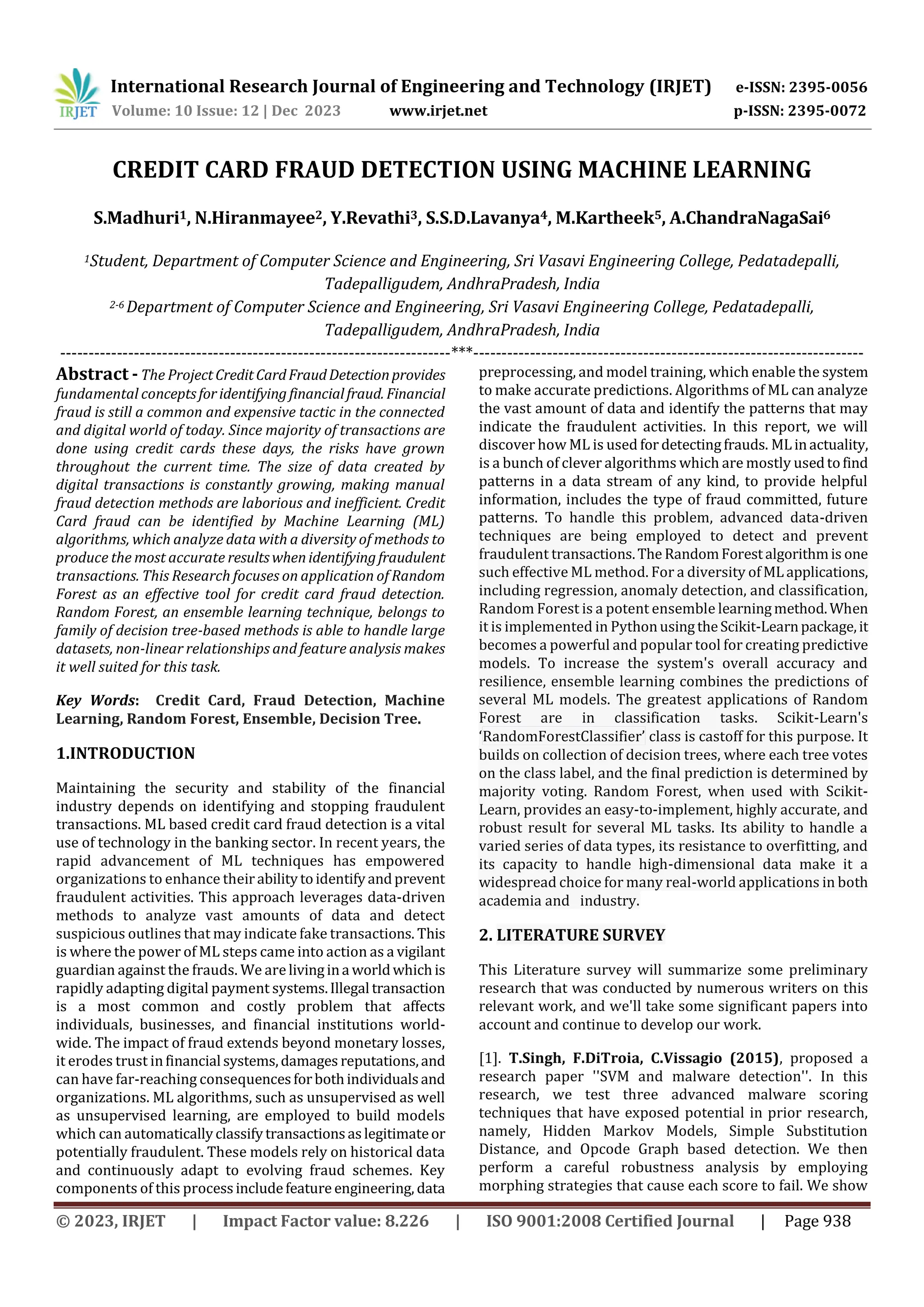 CREDIT CARD FRAUD DETECTION USING MACHINE LEARNING | PDF