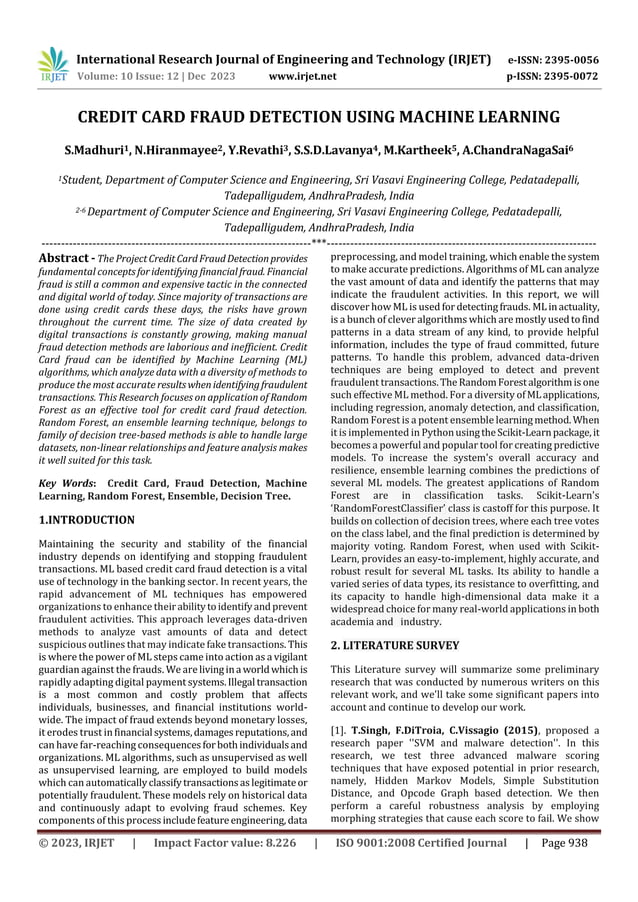 CREDIT CARD FRAUD DETECTION USING MACHINE LEARNING | PDF