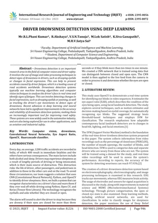 DRIVER DROWSINESS DETECTION USING DEEP LEARNING | PDF