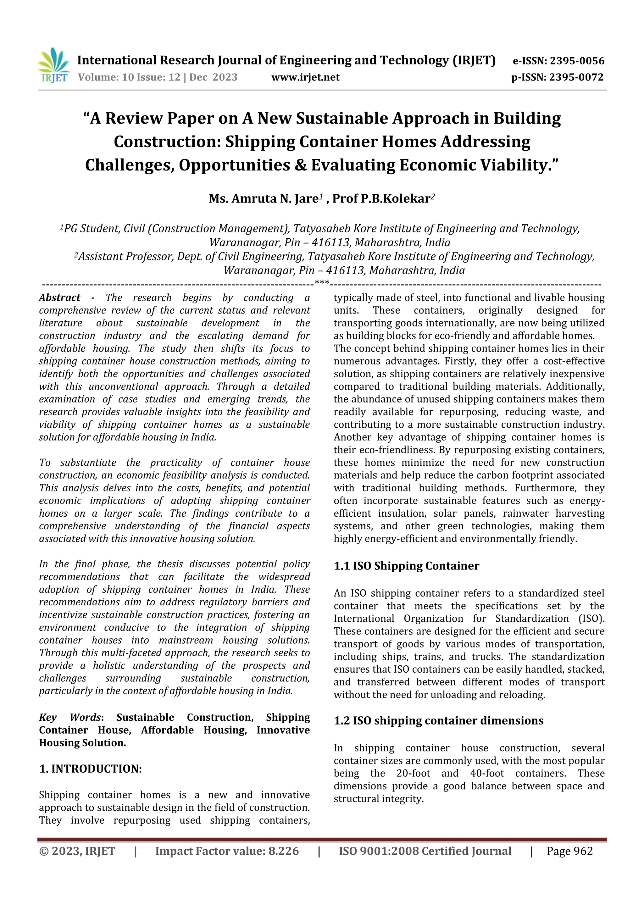 “A Review Paper on A New Sustainable Approach in Building Construction ...