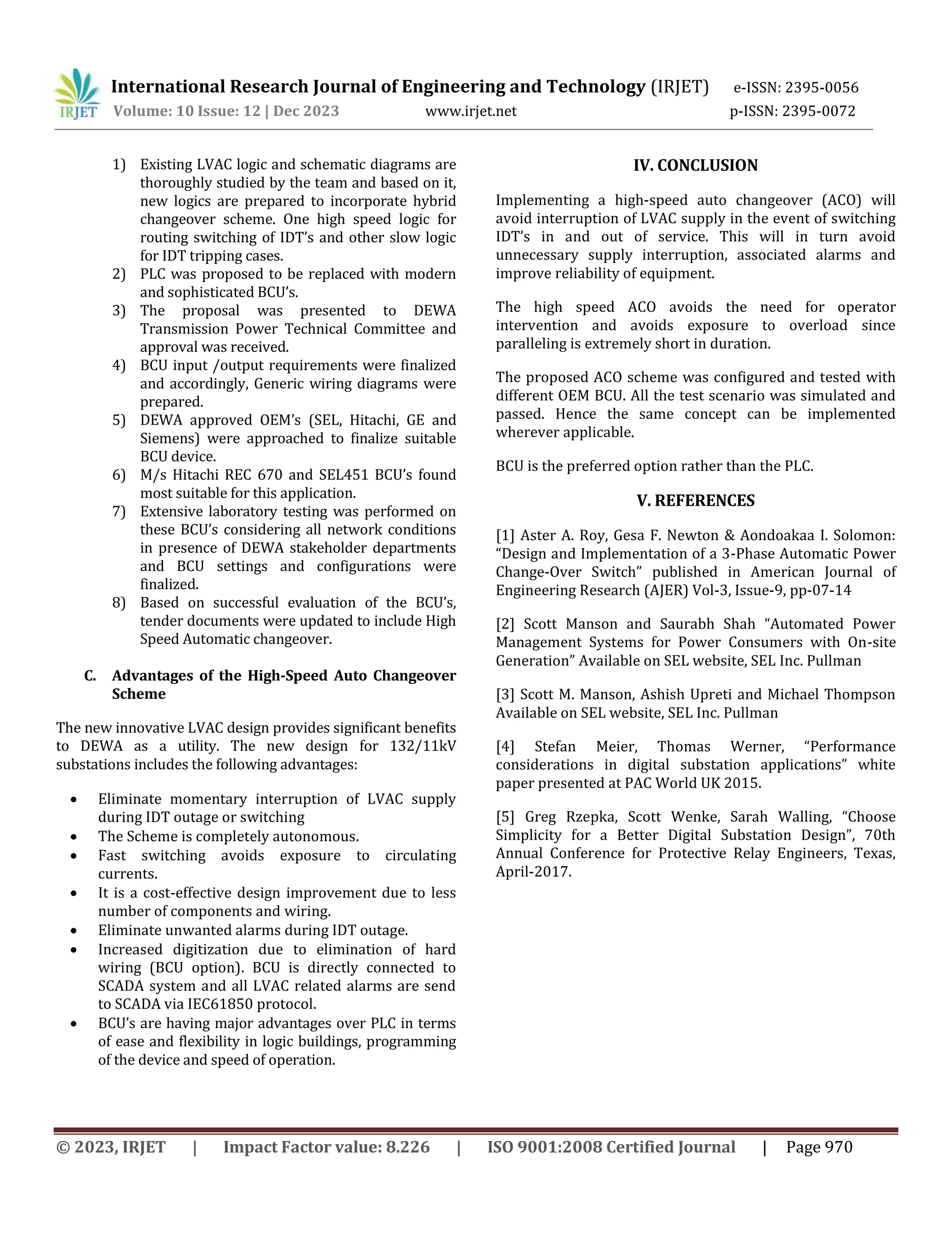 Introduction of LVAC Auto Change Over Scheme in DEWA Transmission System | PDF