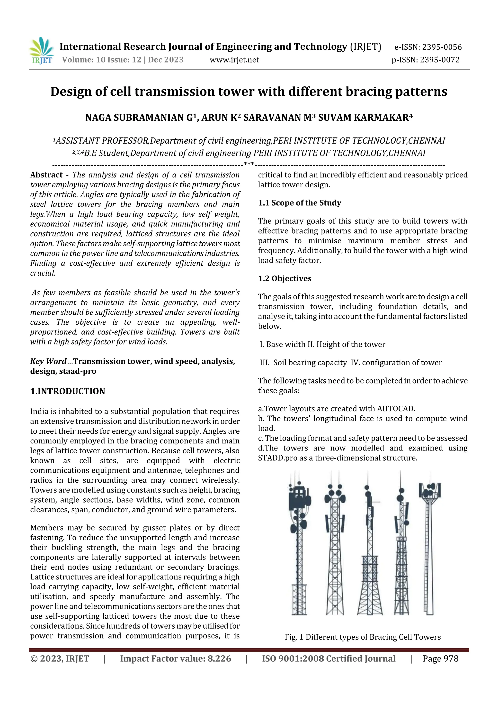 Design of cell transmission tower with different bracing patterns | PDF