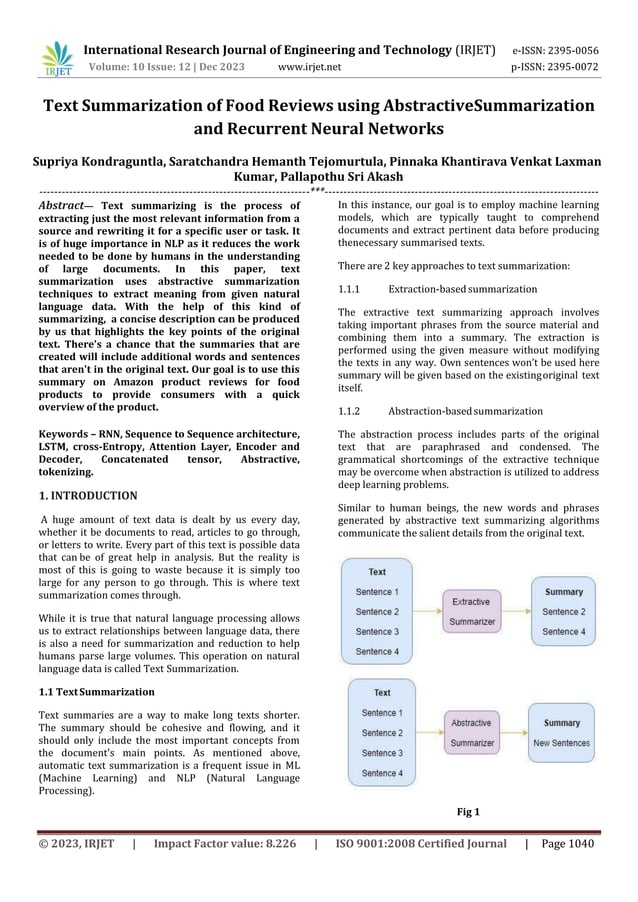 Text Summarization of Food Reviews using AbstractiveSummarization and ...