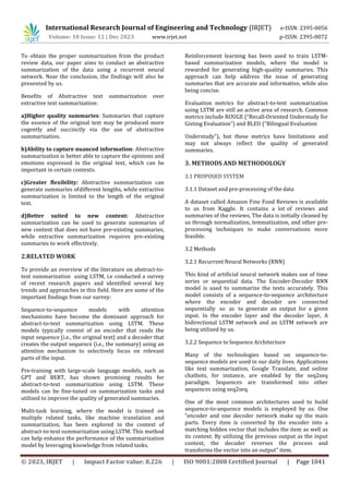 Text Summarization of Food Reviews using AbstractiveSummarization and Recurrent Neural Networks ...