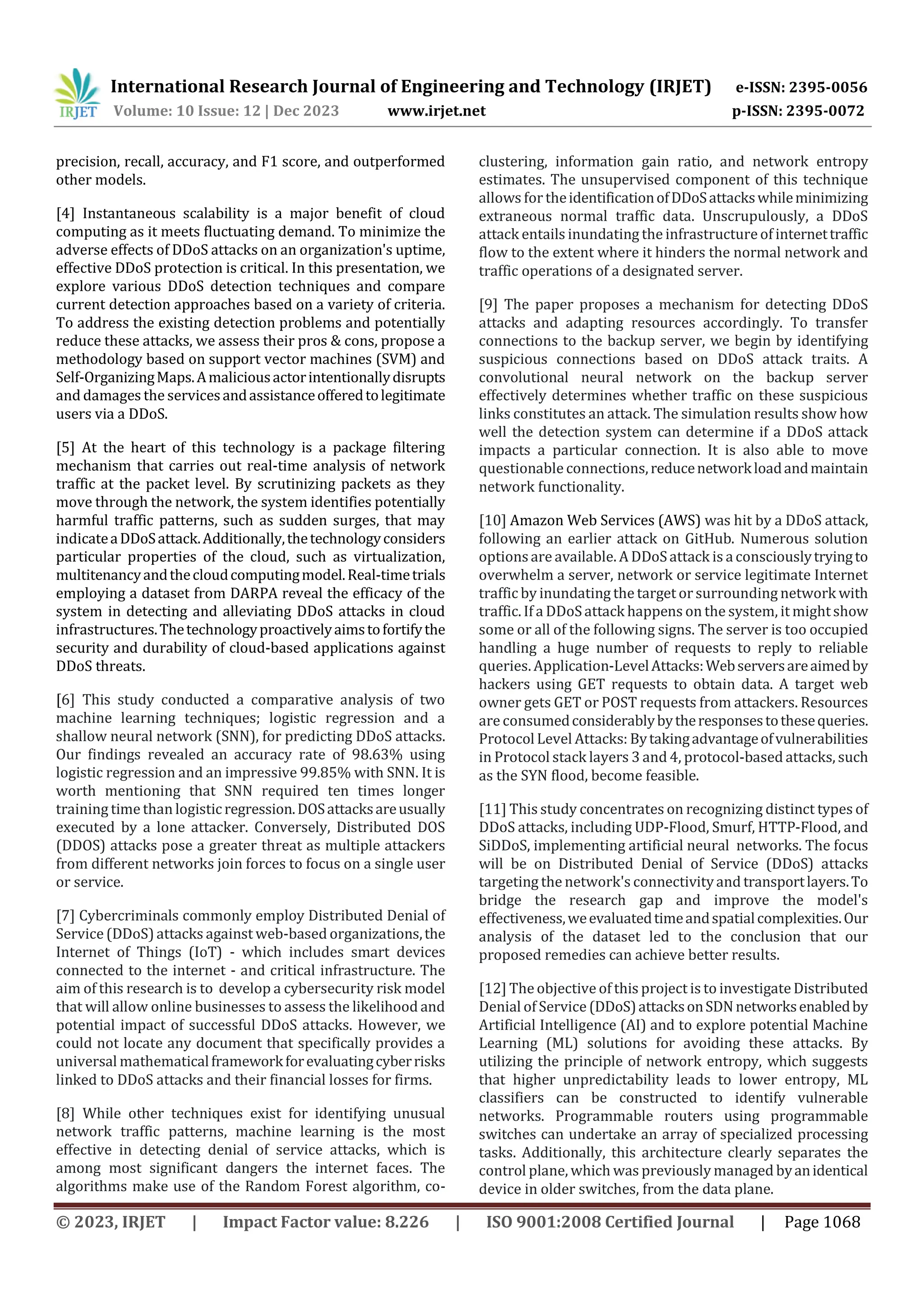 Cybersecurity Threat Detection Of Anomaly Based Ddos Attack Using Machine Learning Pdf