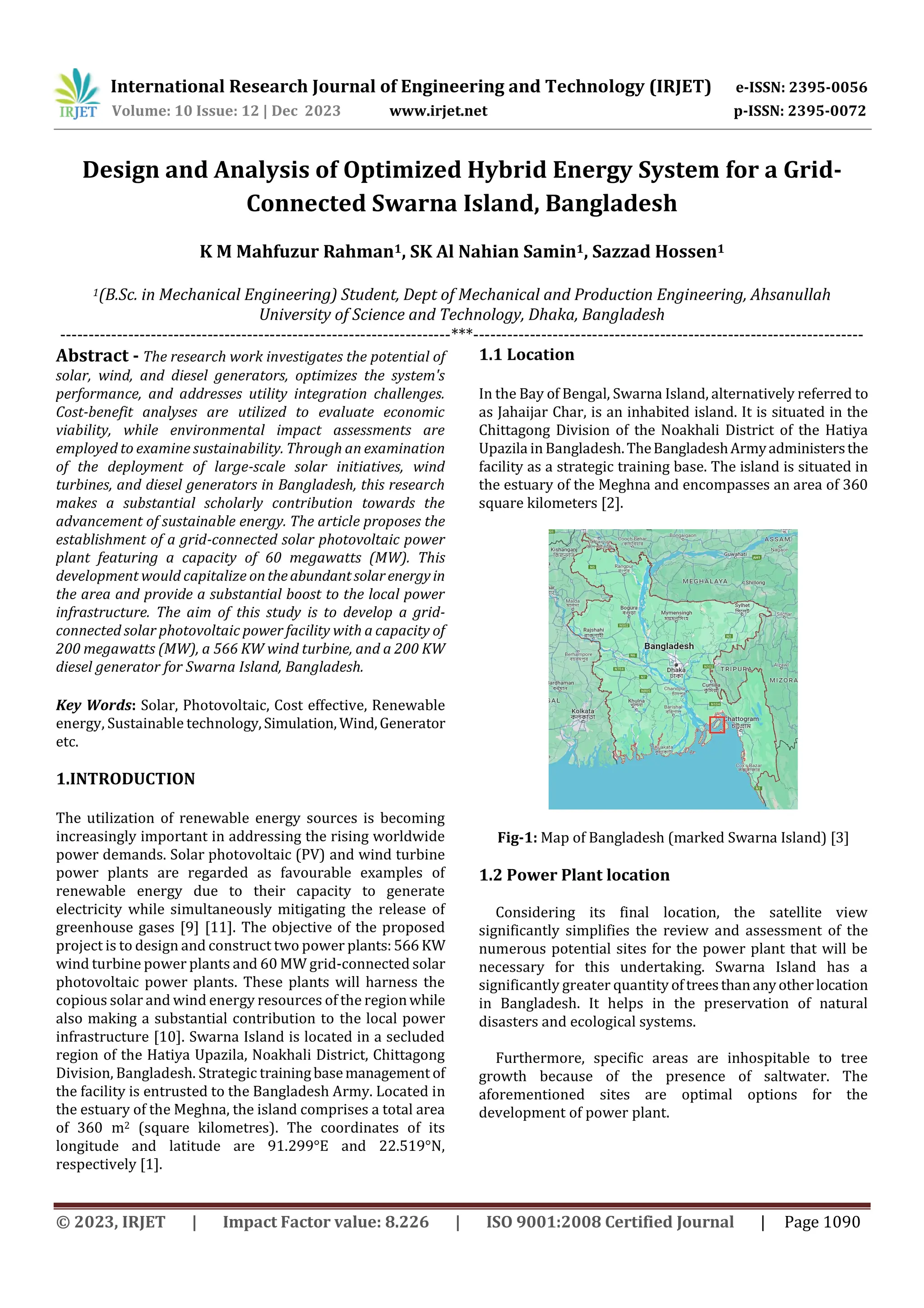 Design and Analysis of Optimized Hybrid Energy System for a Grid- Connected Swarna Island ...